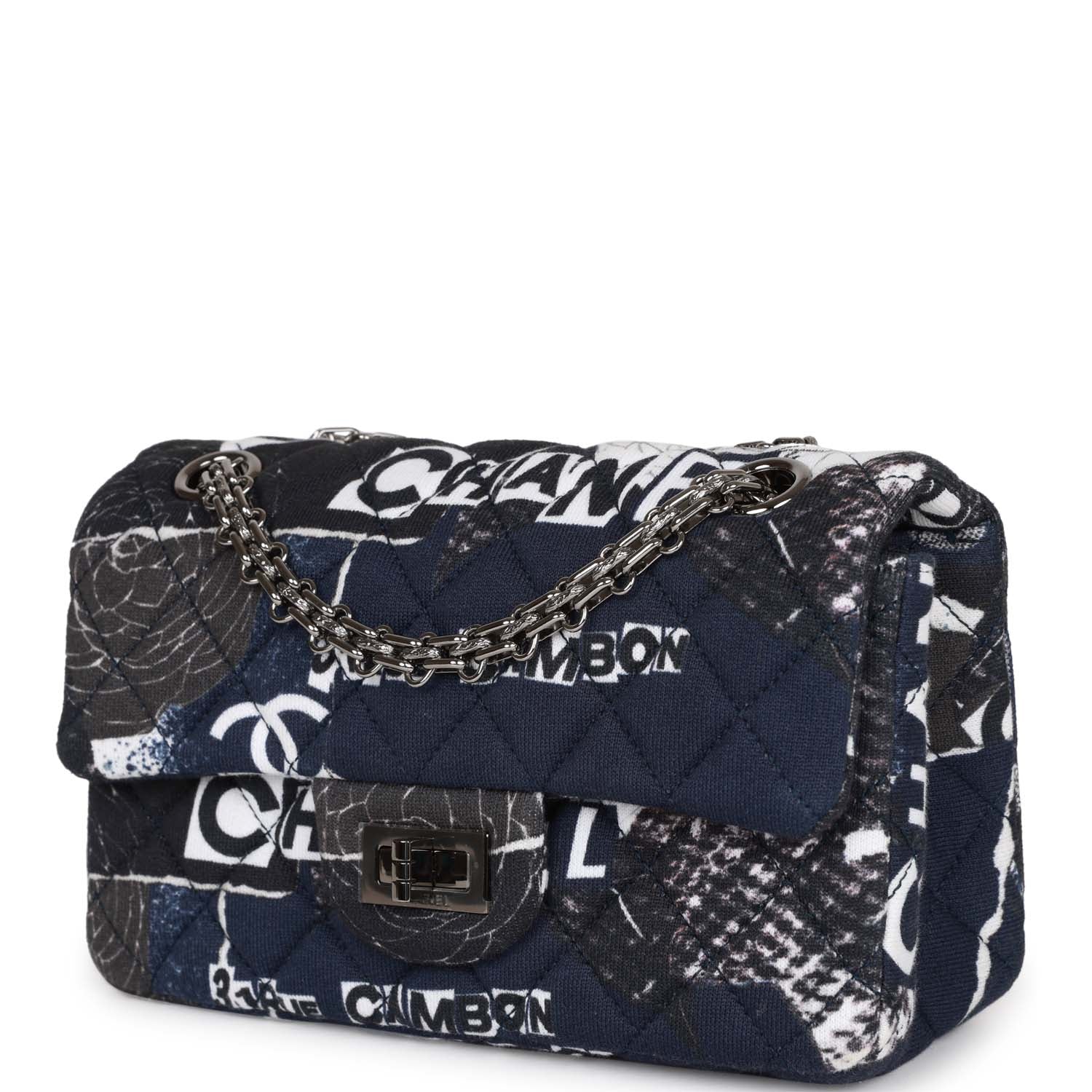 Chanel Mini Reissue 2.55 Flap Bag Navy Graffiti Jersey Ruthenium Hardw