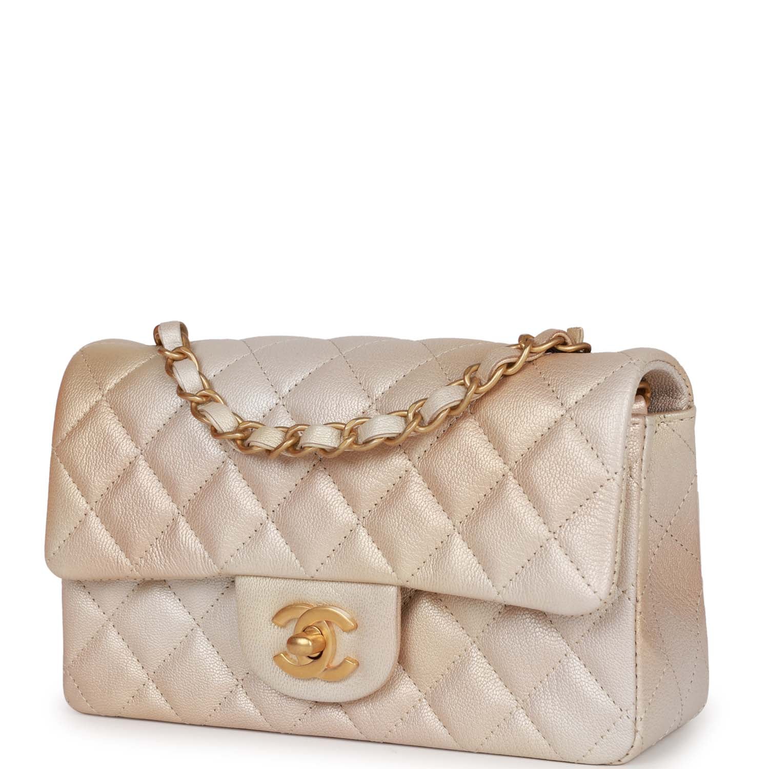 Chanel Mini Rectangular Flap Bag Beige Metallic Ombre Calfskin Aged Go