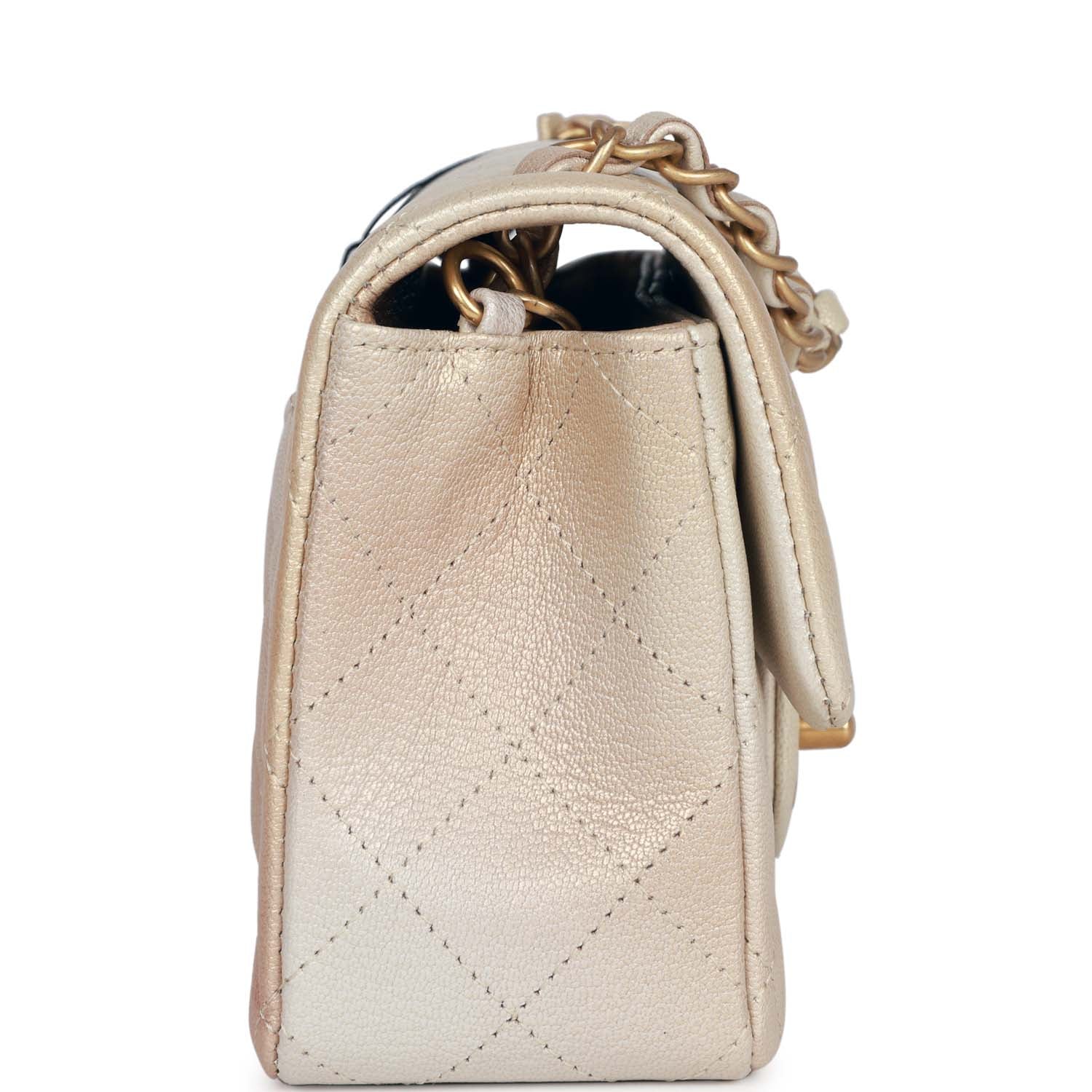 Chanel Mini Rectangular Flap Bag Beige Metallic Ombre Calfskin Aged Go
