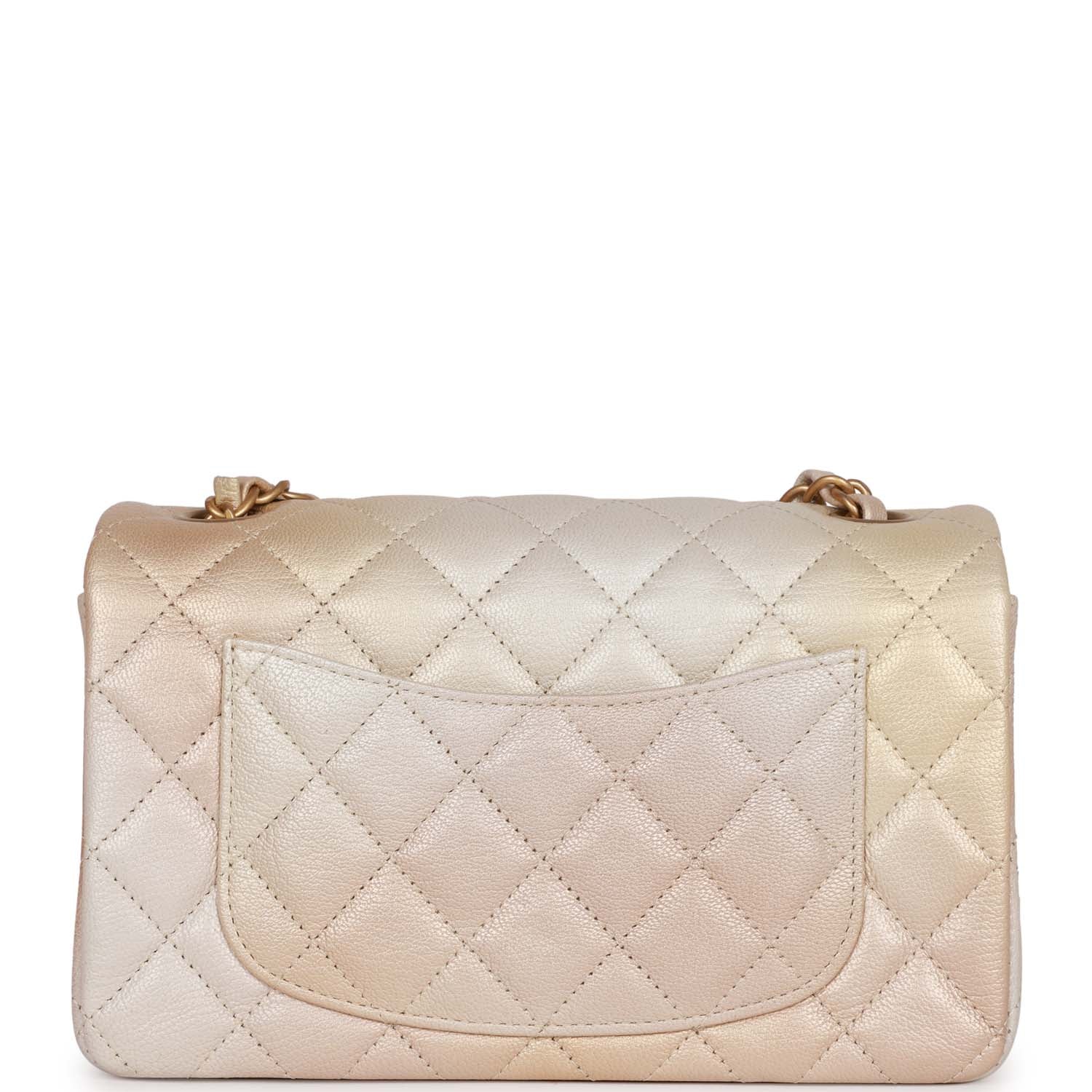 Chanel Mini Rectangular Flap Bag Beige Metallic Ombre Calfskin Aged Go