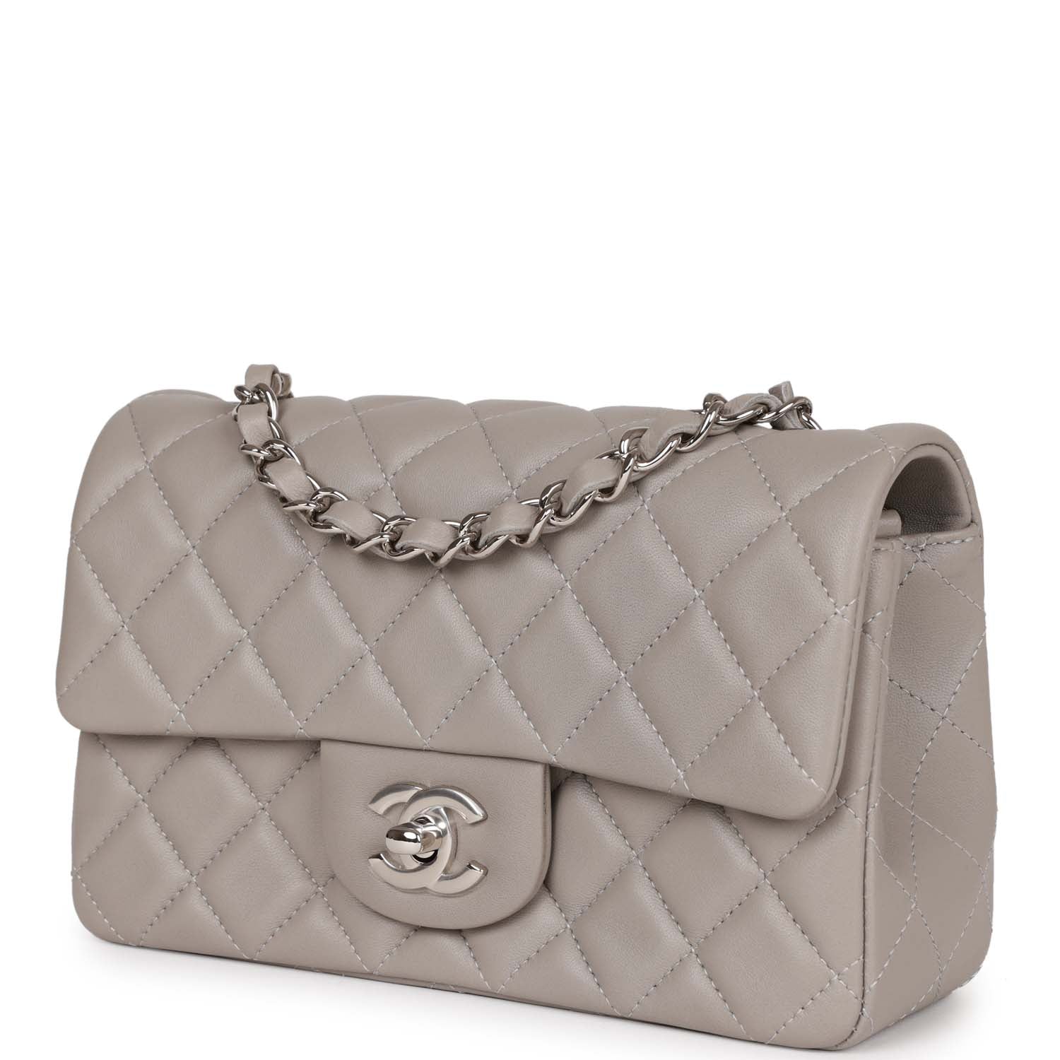 Chanel Mini Rectangular Flap Grey Lambskin Silver Hardware
