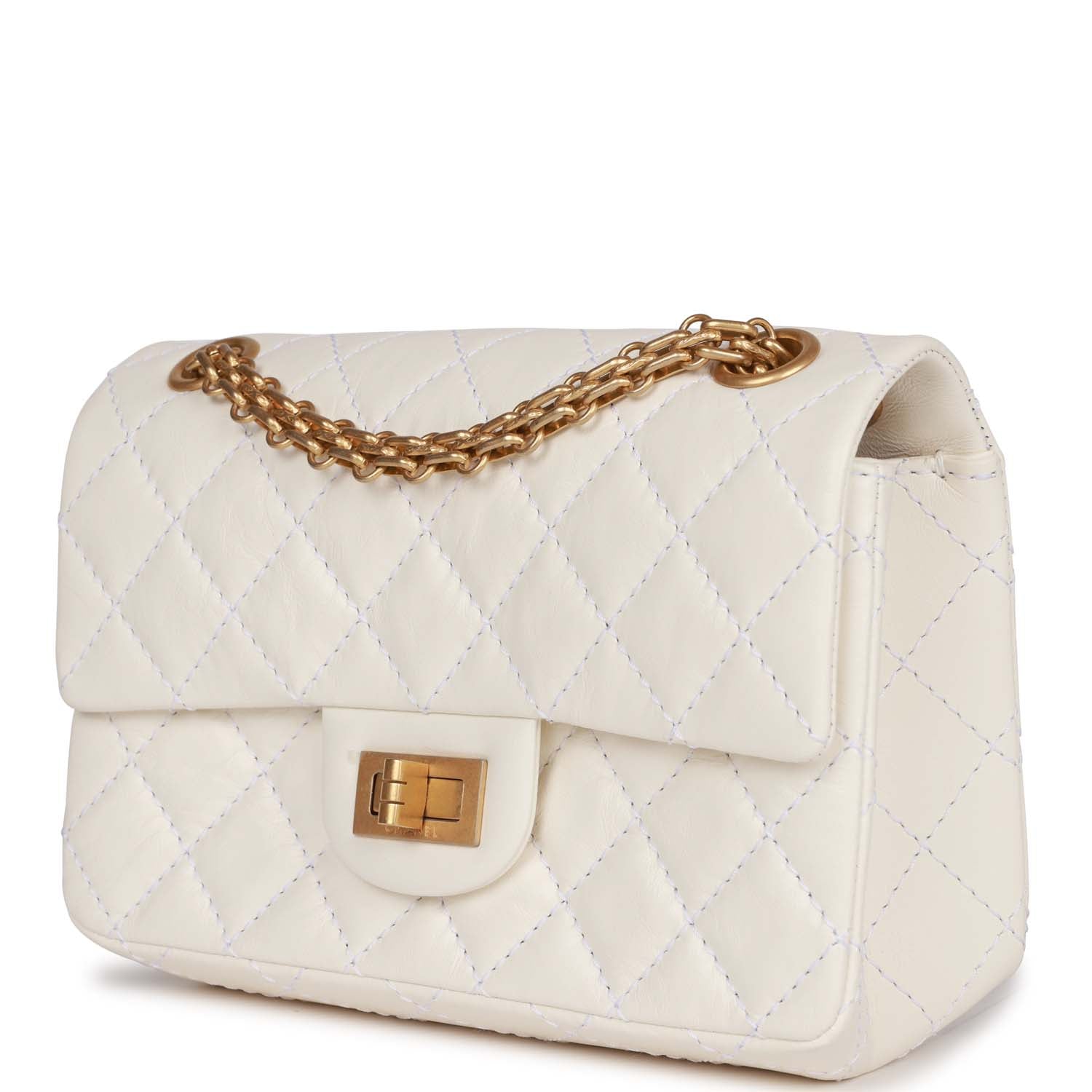 Chanel Mini Reissue 224 2.55 Flap White Aged Calfskin Antique Gold Har