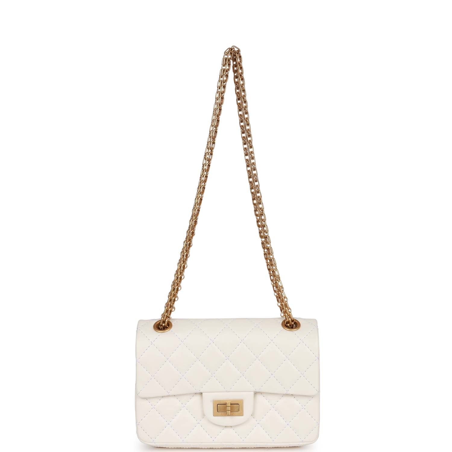 Chanel Mini Reissue 224 2.55 Flap White Aged Calfskin Antique Gold Har