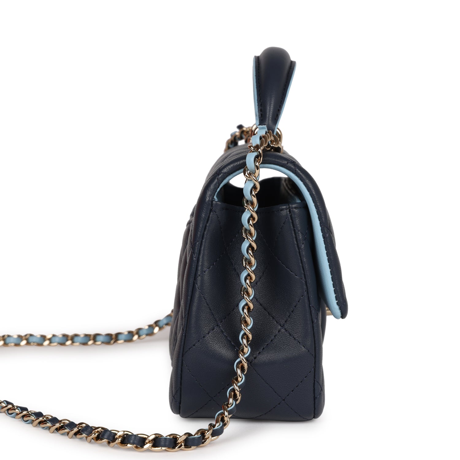 Chanel Dark Blue Lambskin Rectangular Mini Flap Top Handle Light Gold ...