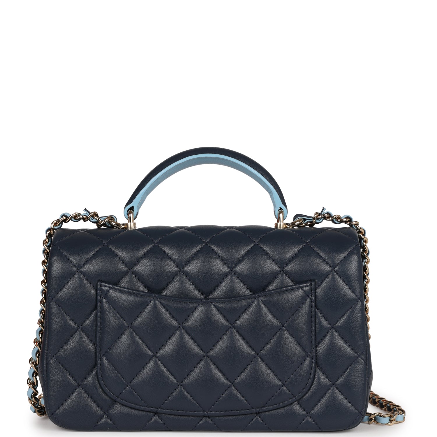 Chanel Dark Blue Lambskin Rectangular Mini Flap Top Handle Light Gold ...