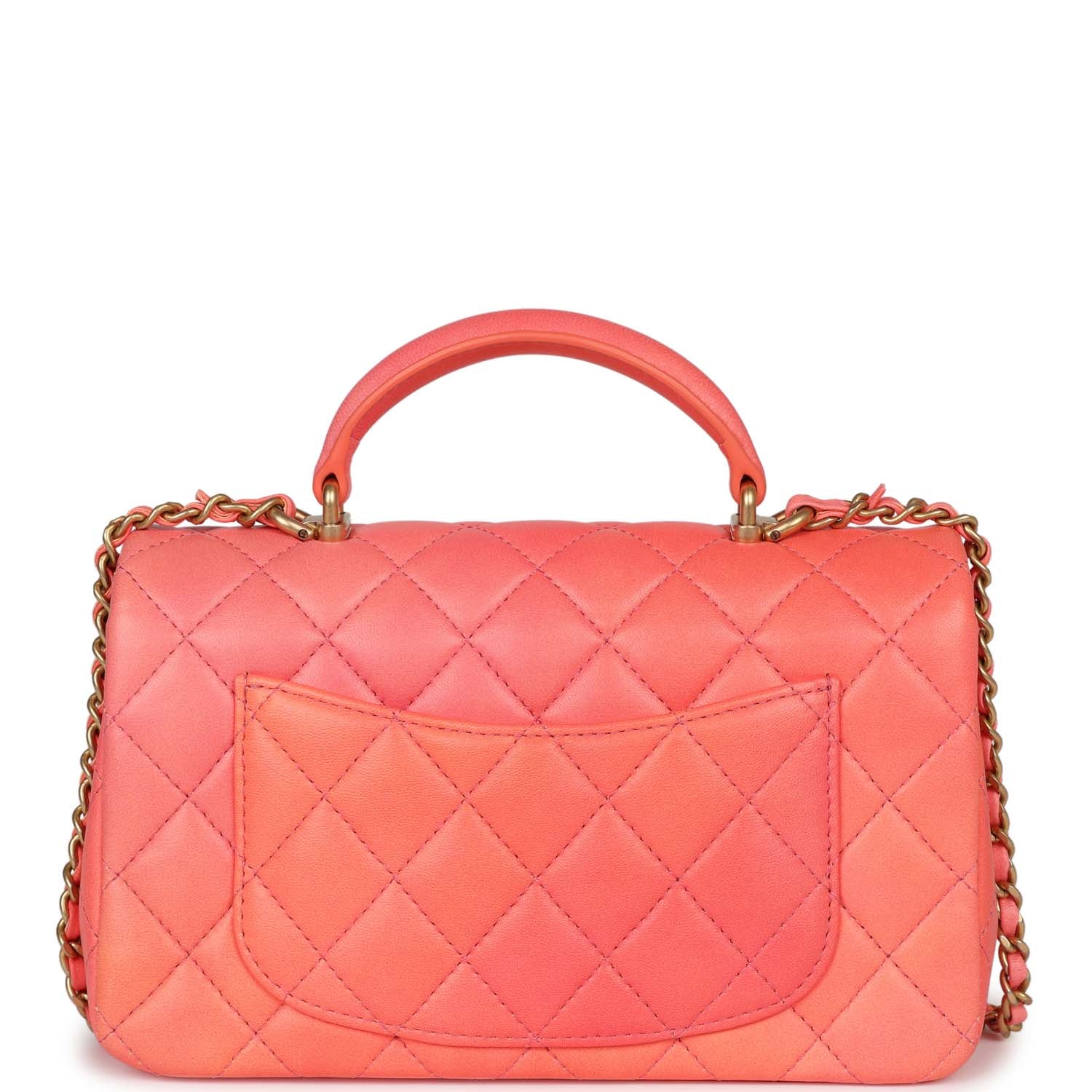 Chanel Mini Rectangular Top Handle Coral Ombre Lambskin Aged Gold Hard