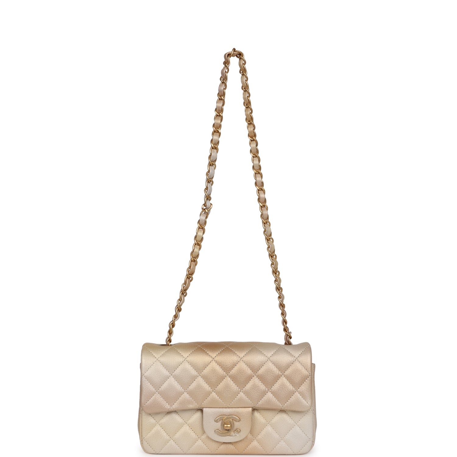 Chanel Mini Classic Rectangular Flap Iridescent Gold and Beige Ombre C