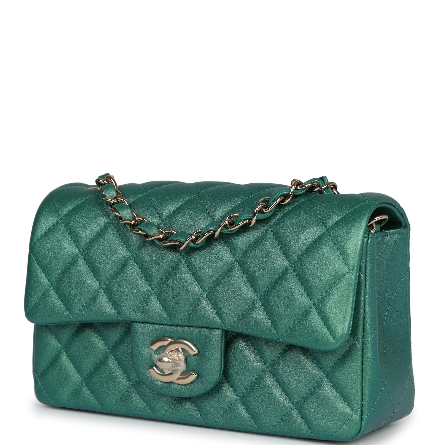 Chanel Mini Classic Rectangular Flap Iridescent Green Lambskin Light G