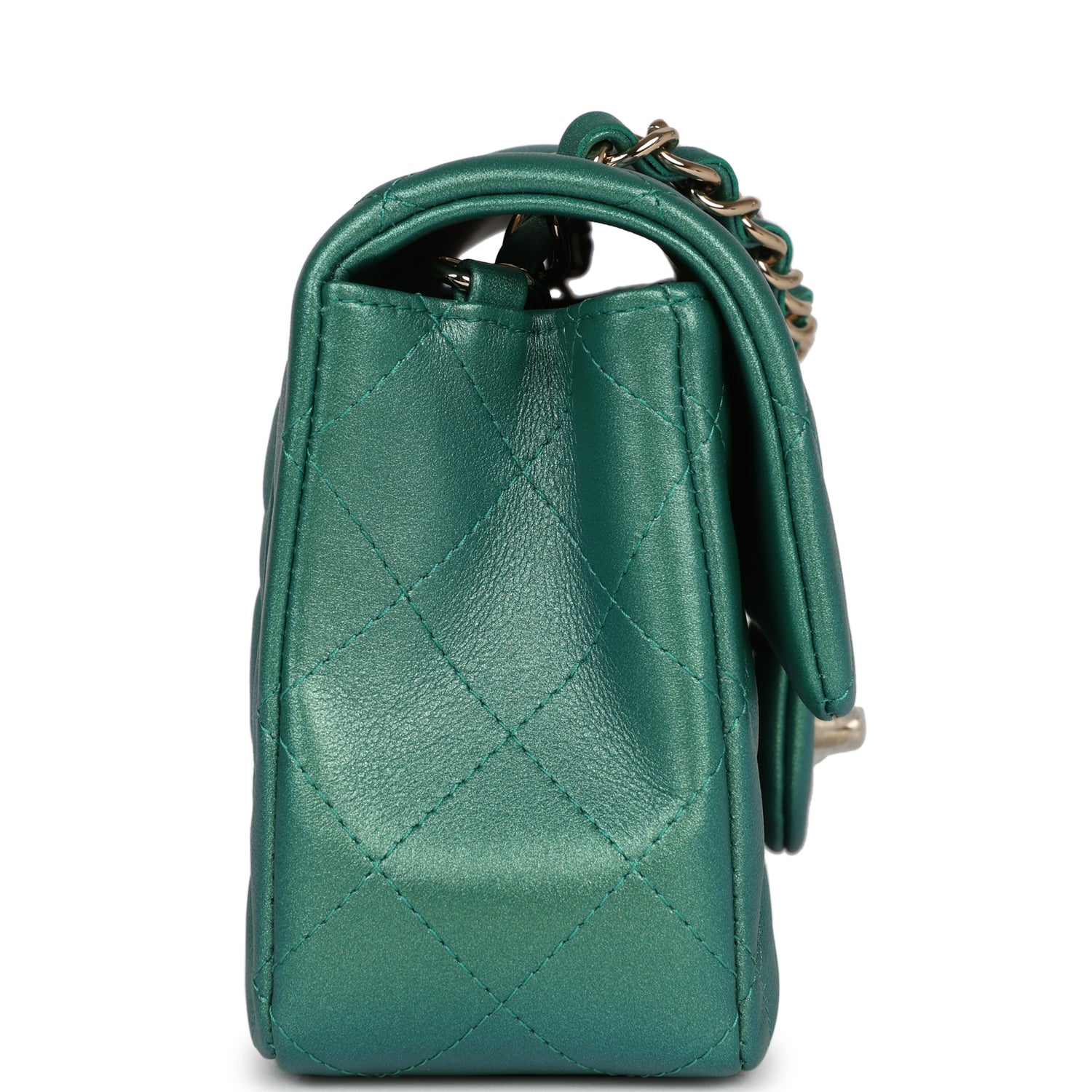 Chanel Mini Classic Rectangular Flap Iridescent Green Lambskin Light G