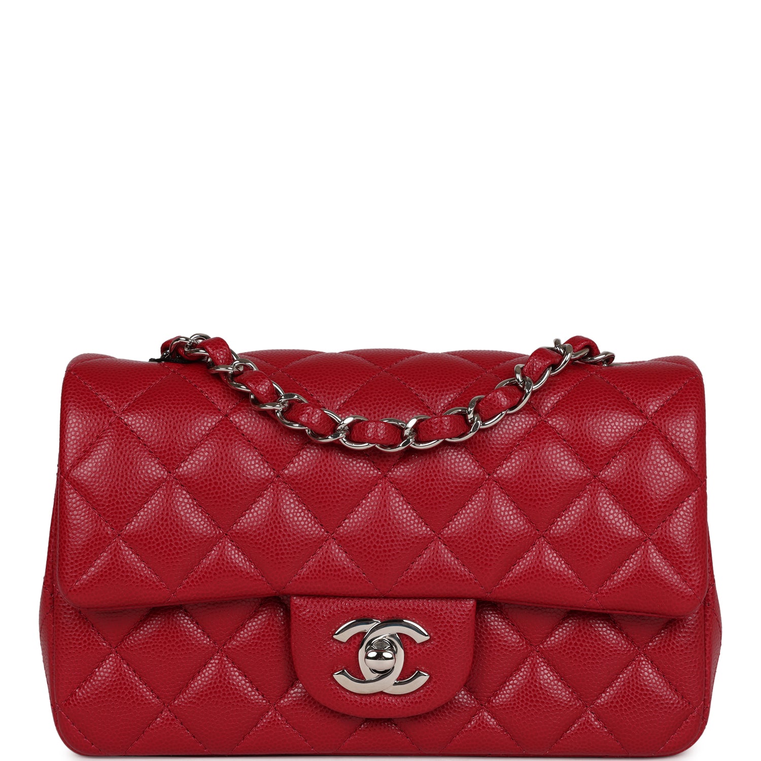 Chanel Red Quilted Caviar Rectangular Mini Classic Flap Bag