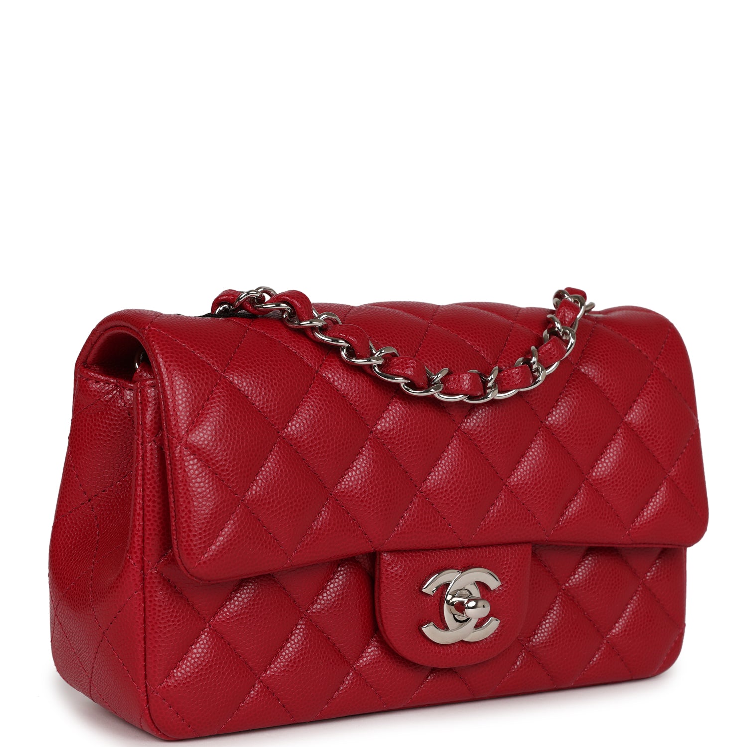 Chanel Red Quilted Caviar Rectangular Mini Classic Flap Bag