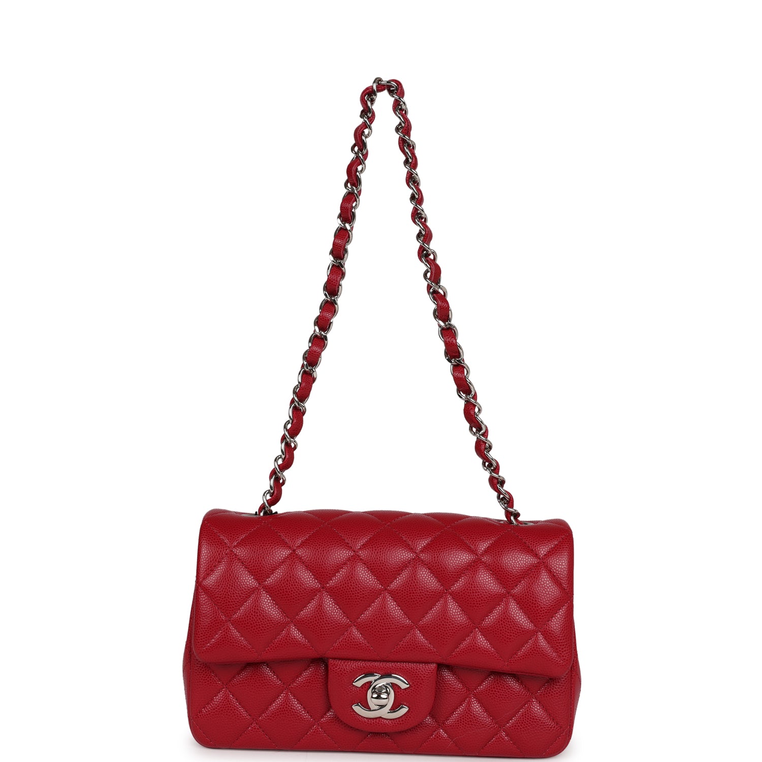 Chanel Red Quilted Caviar Rectangular Mini Classic Flap Bag