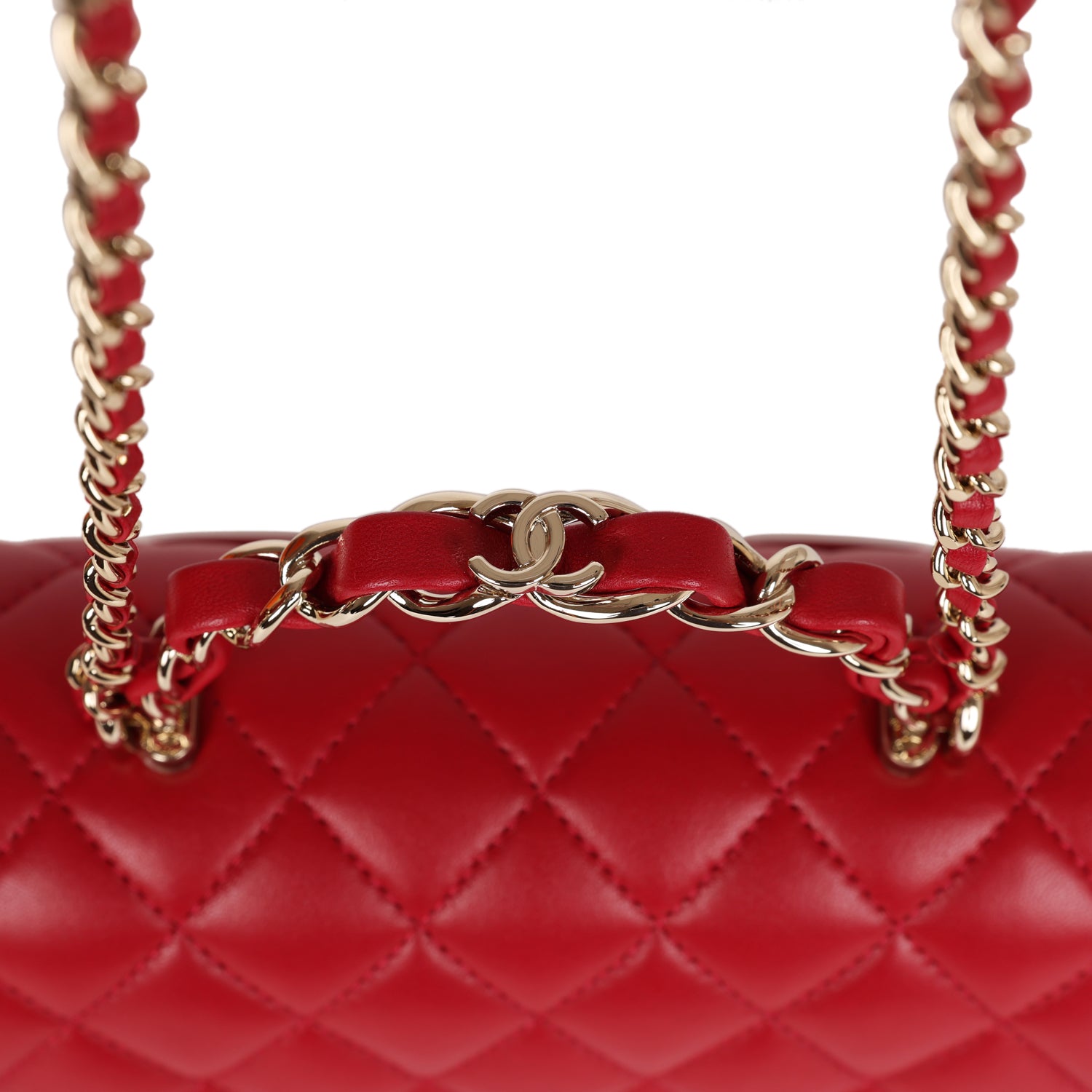 Chanel Mini Rectangular Flap with Top Handle Red Lambskin Light Gold H