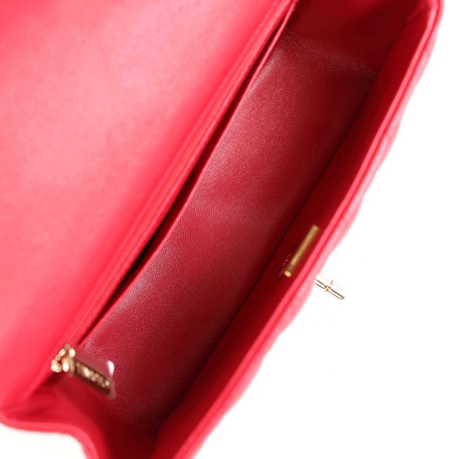 Chanel Mini Rectangular Flap with Top Handle Red Lambskin Light Gold H