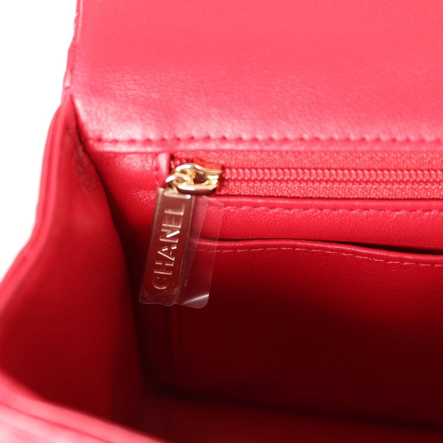 Chanel Mini Rectangular Flap with Top Handle Red Lambskin Light Gold H