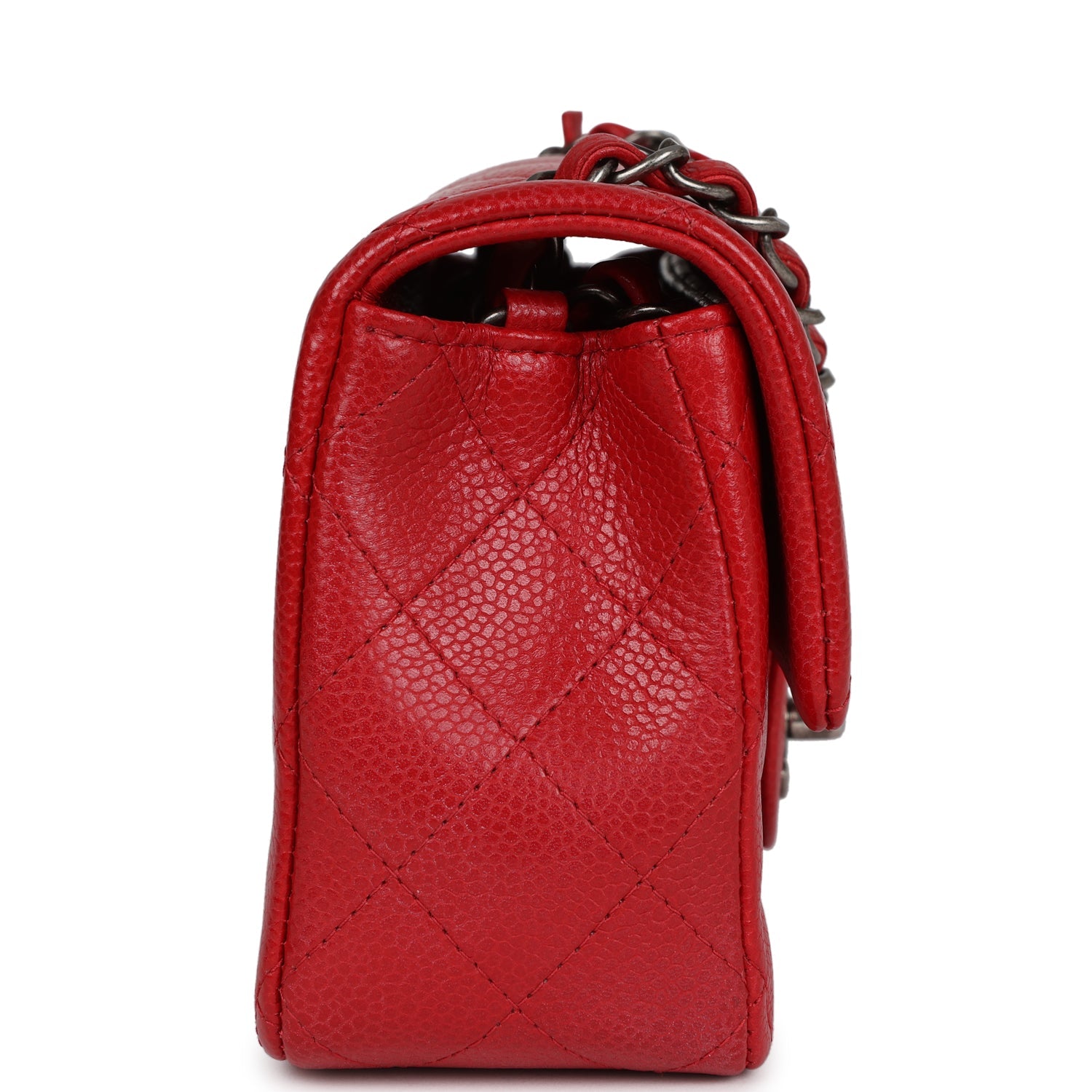 Pre-owned Chanel Mini Rectangular Flap Red Caviar Ruthenium Hardware