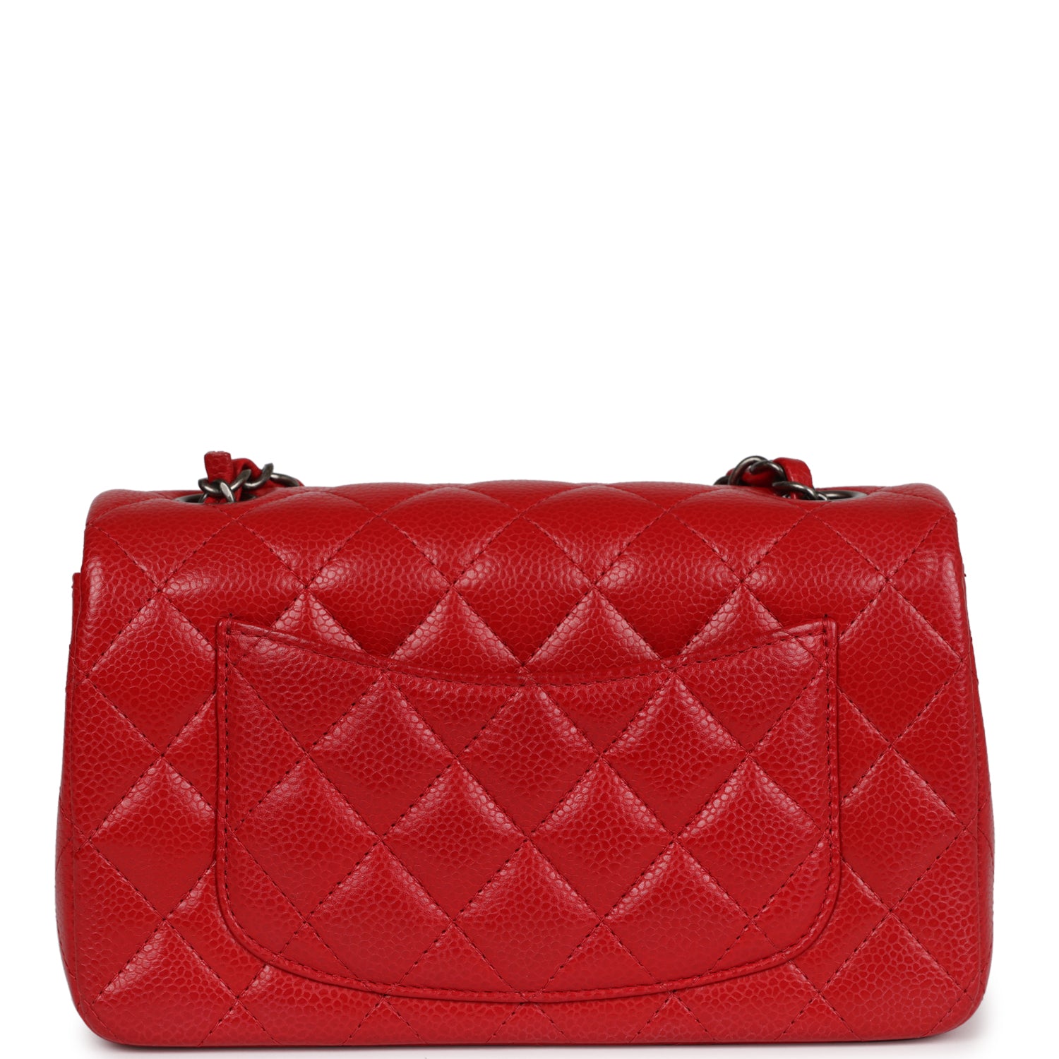 Pre-owned Chanel Mini Rectangular Flap Red Caviar Ruthenium Hardware