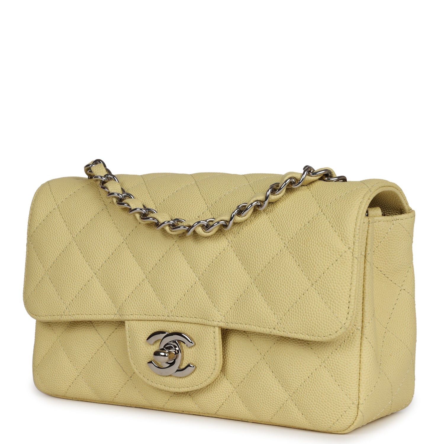 Pre-owned Chanel Mini Rectangular Flap Yellow Caviar Silver Hardware