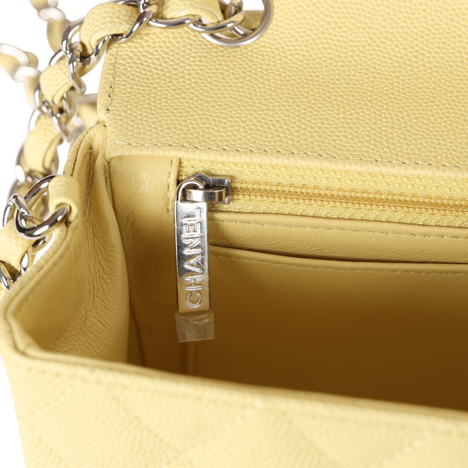 Pre-owned Chanel Mini Rectangular Flap Yellow Caviar Silver Hardware