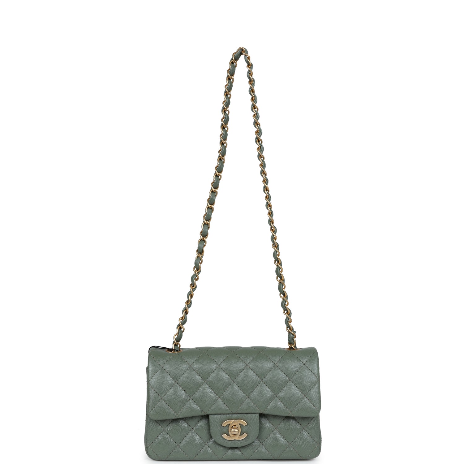 Chanel Olive Green Quilted Caviar Rectangular Mini Classic Flap Bag