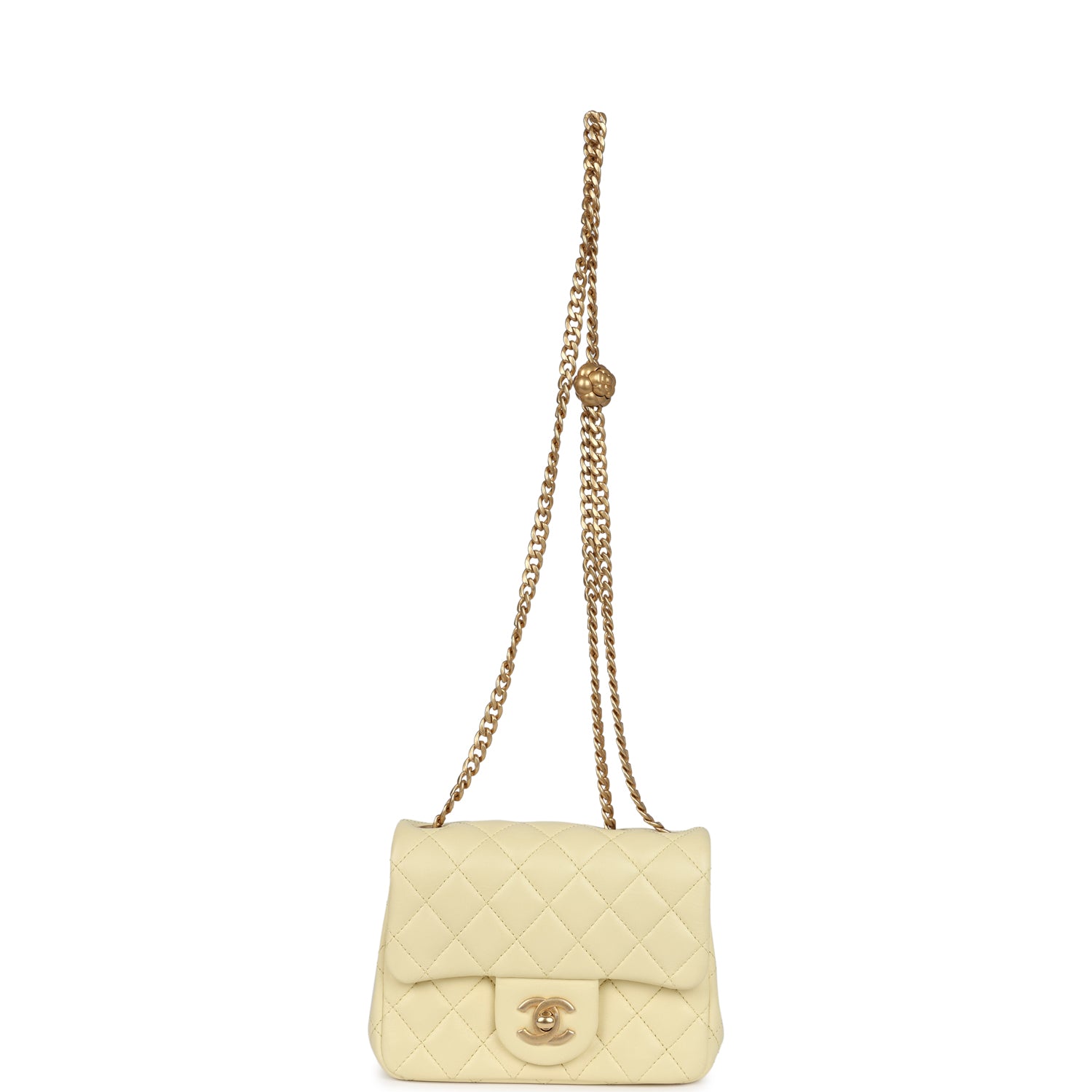 Chanel Mini Camellia Crush Square Flap Yellow Lambskin Antique Gold ...