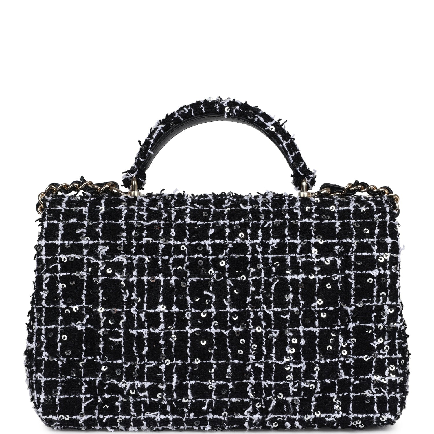 Chanel Mini Rectangular Top Handle Flap Black and White Sequin Tweed L