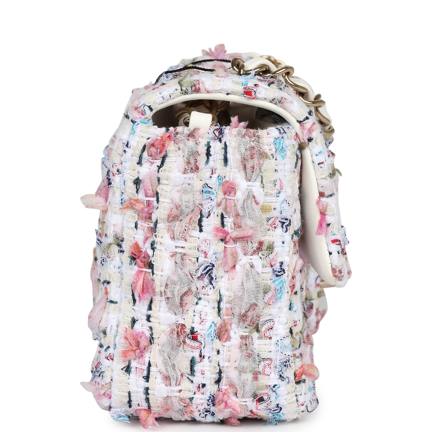 Chanel Mini Rectangular Flap Bag White Multicolored Tweed Light Gold H