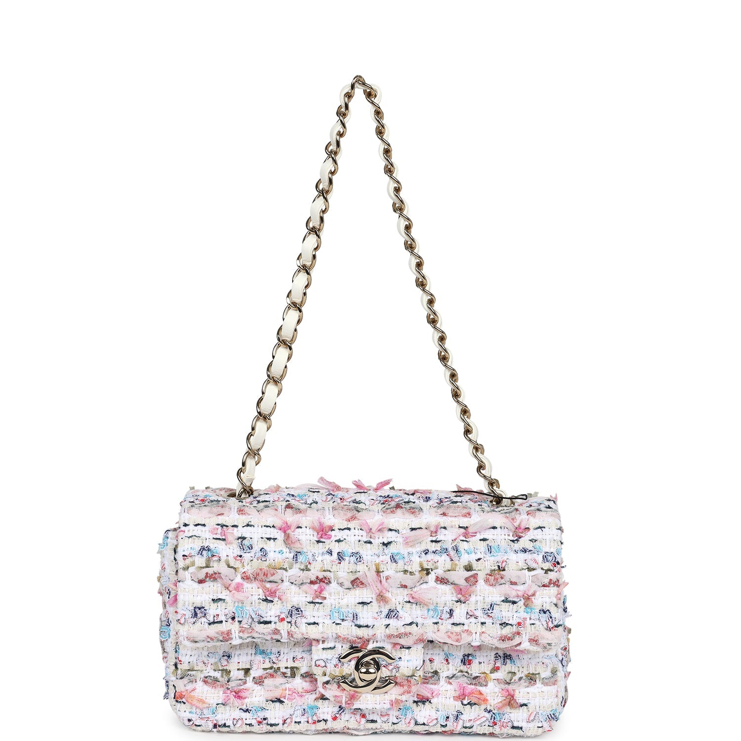 Chanel Mini Rectangular Flap Bag White Multicolored Tweed Light Gold H