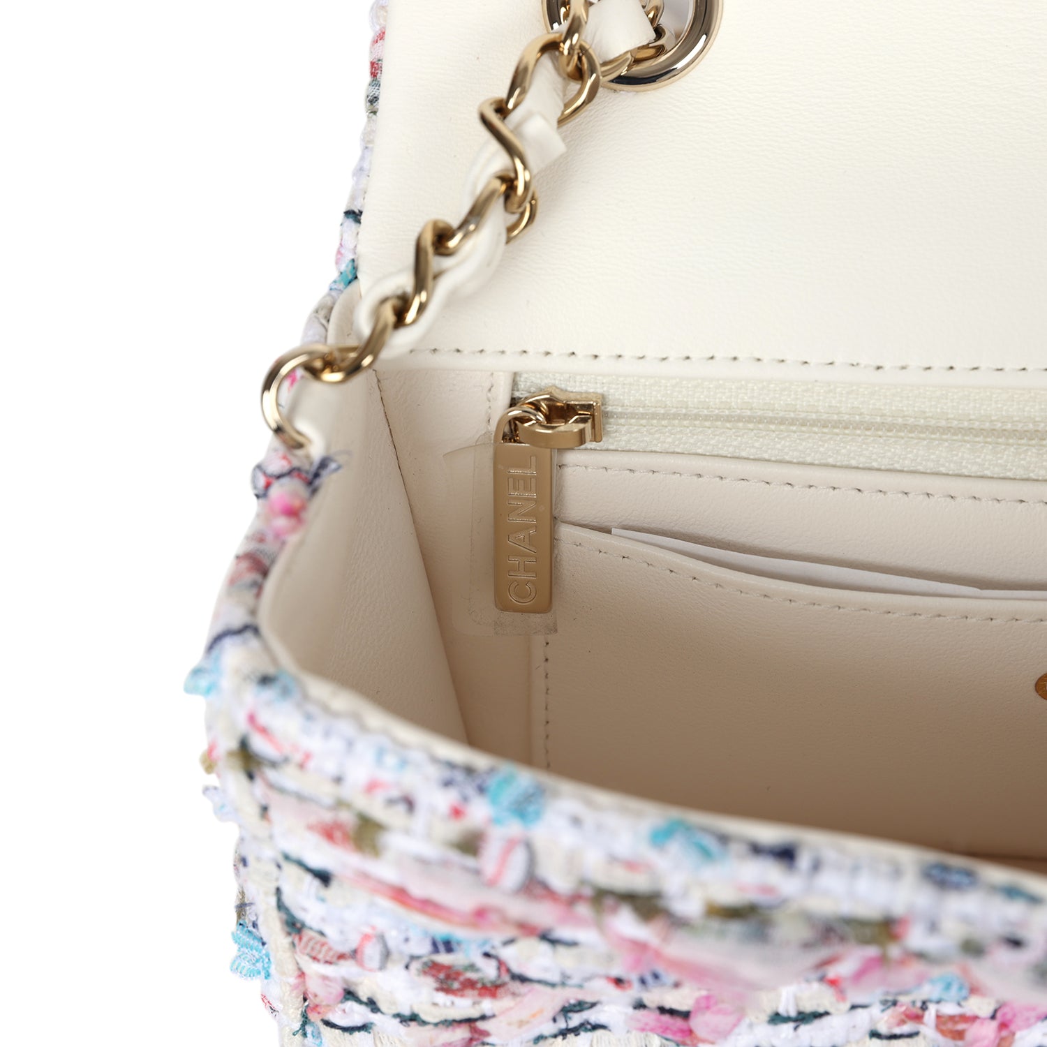 Chanel Mini Rectangular Flap Bag White Multicolored Tweed Light Gold H