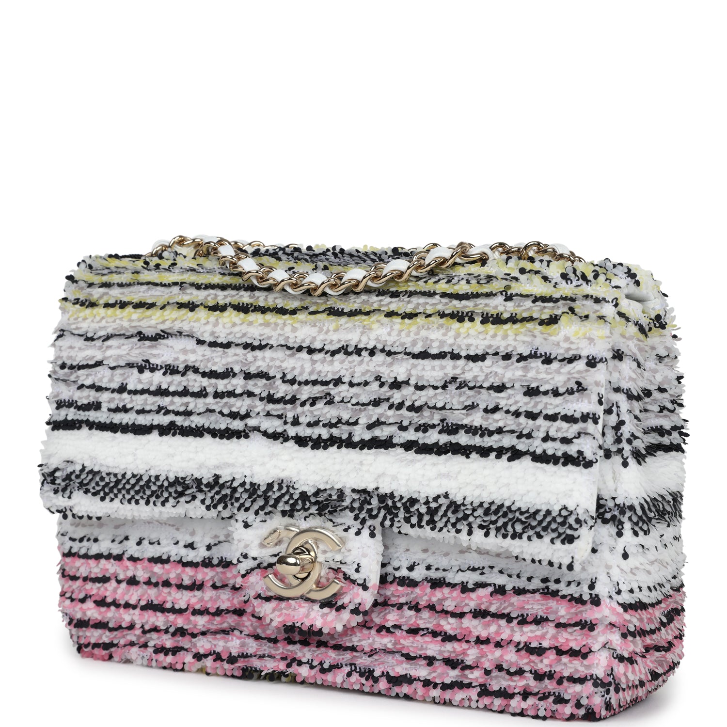 Chanel Mini Rectangular Flap White Multicolor Sequin Light Gold Hardwa
