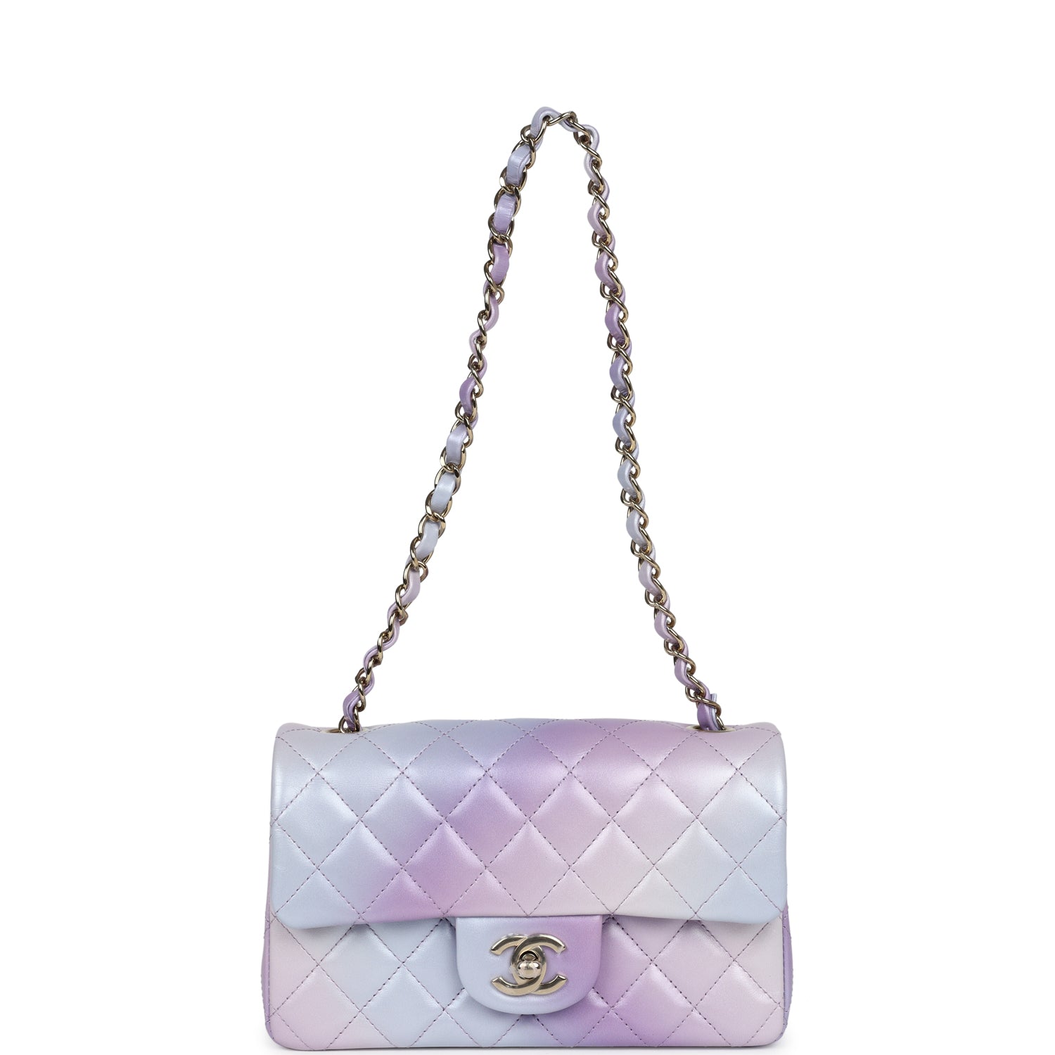 Chanel Mini Rectangular Flap Bag Purple Ombre Lambskin Light Gold Hard