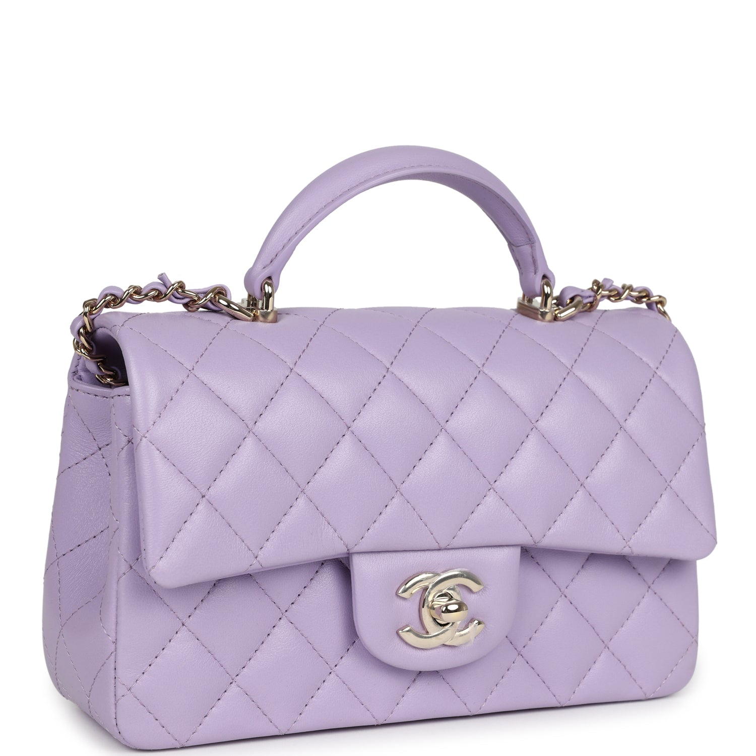 Chanel Mini Rectangular Flap Bag with Top Handle Lilac Lambskin Light