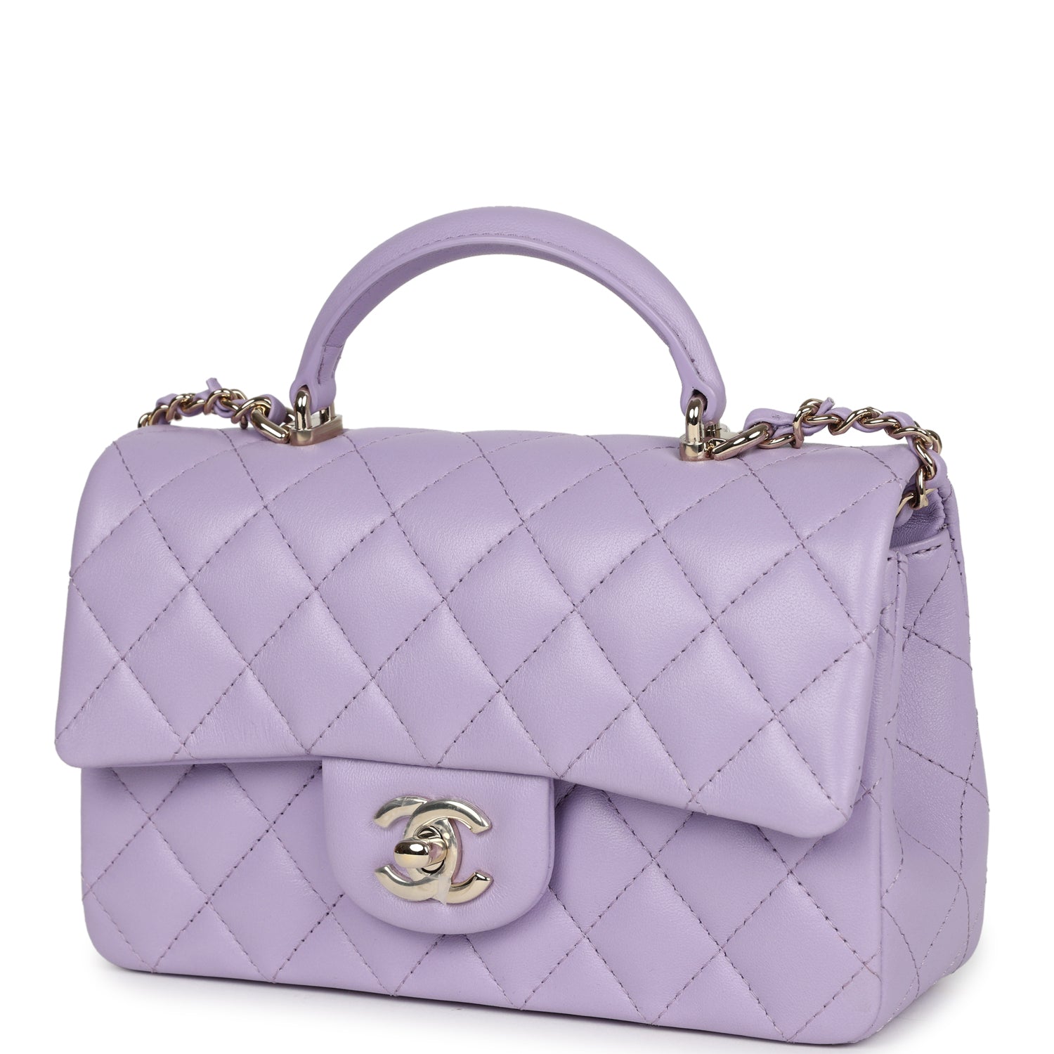 Chanel Mini Rectangular Flap Bag with Top Handle Lilac Lambskin Light
