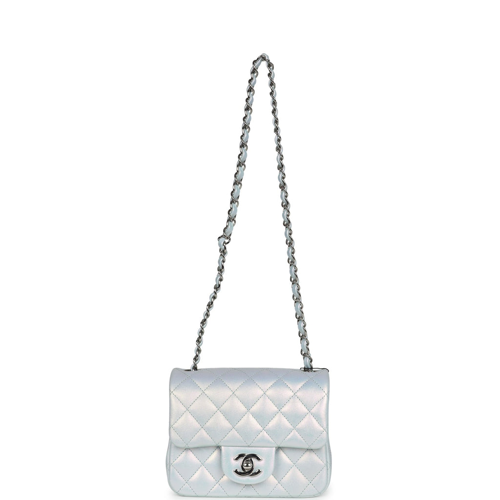 Chanel Blue Iridescent Quilted Lambskin Square Mini Classic Flap Silver ...