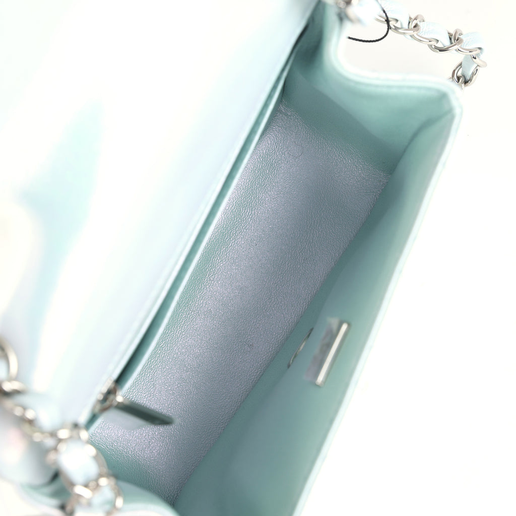 Chanel Blue Iridescent Quilted Lambskin Square Mini Classic Flap Silver ...