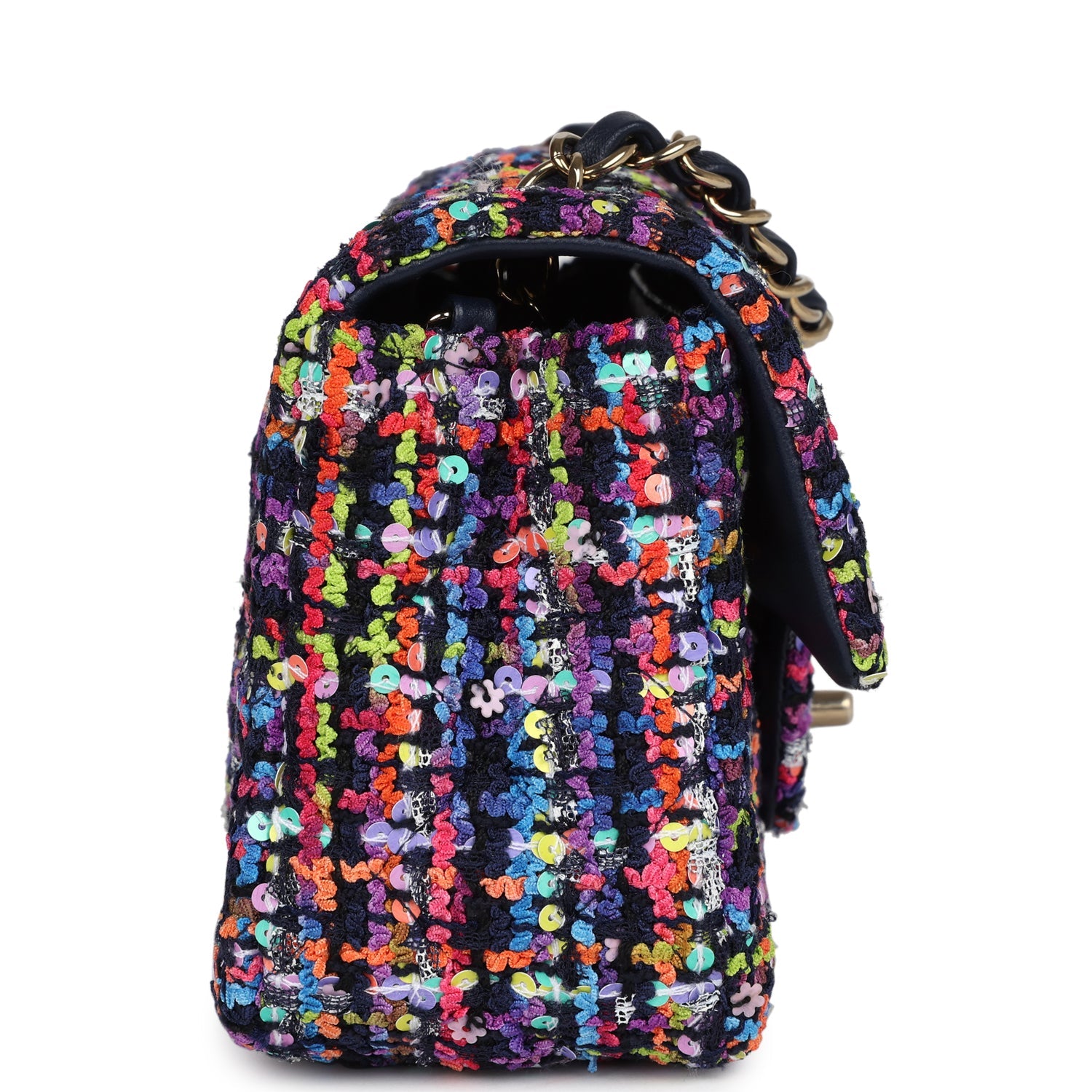 Chanel Mini Rectangular Flap Bag Multicolored Tweed and Sequins Gold H