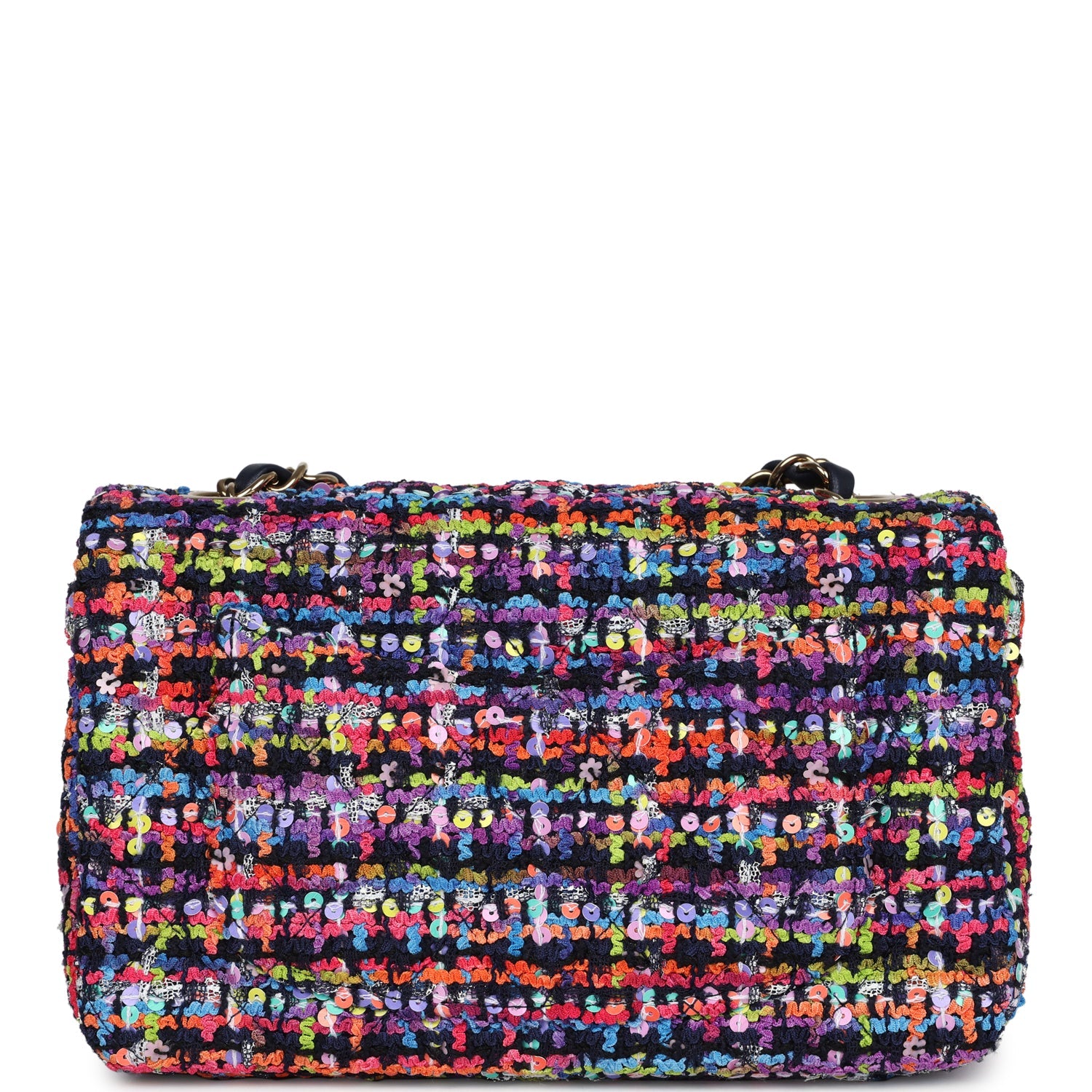 Chanel Mini Rectangular Flap Bag Multicolored Tweed and Sequins Gold H