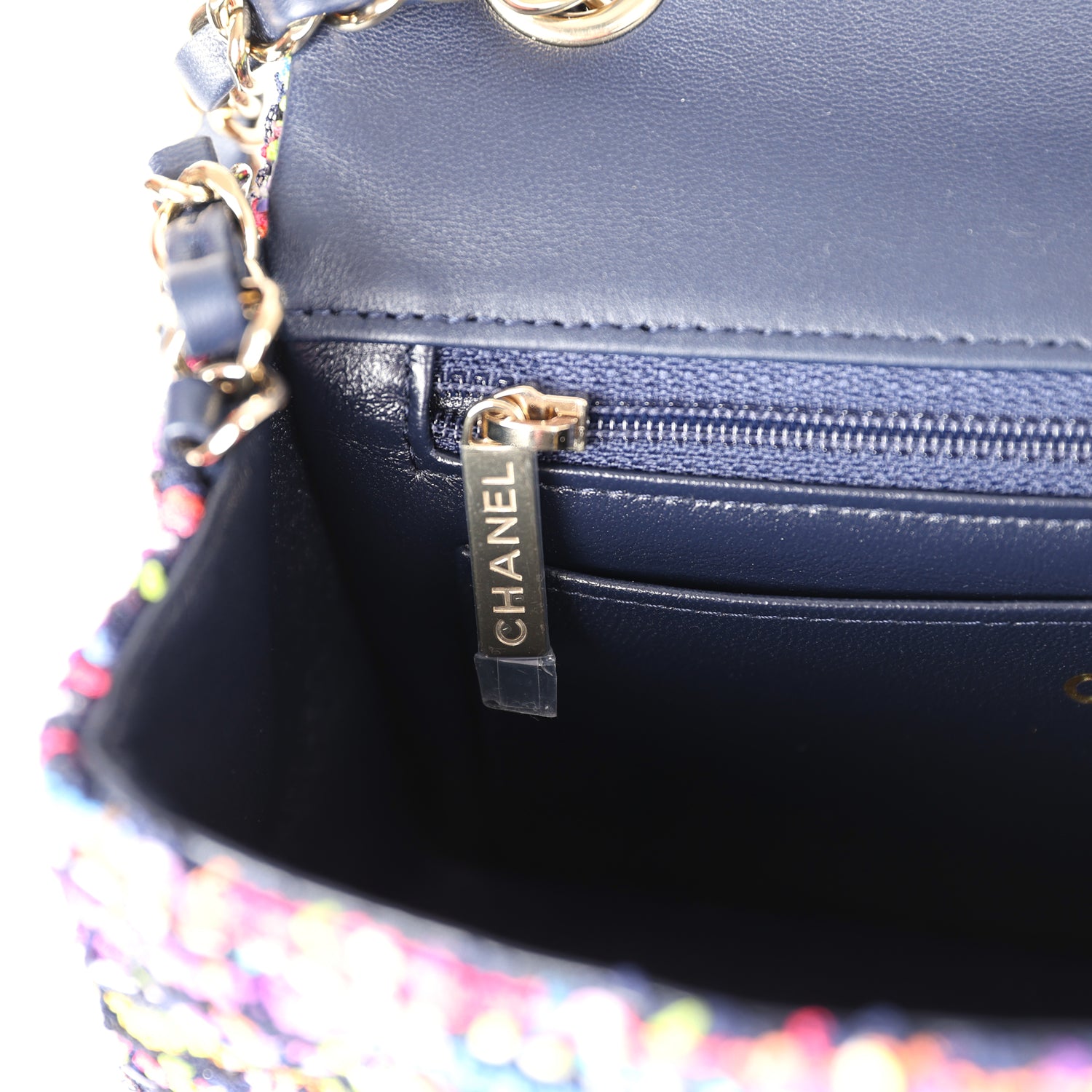 Chanel Mini Rectangular Flap Bag Multicolored Tweed and Sequins Gold H