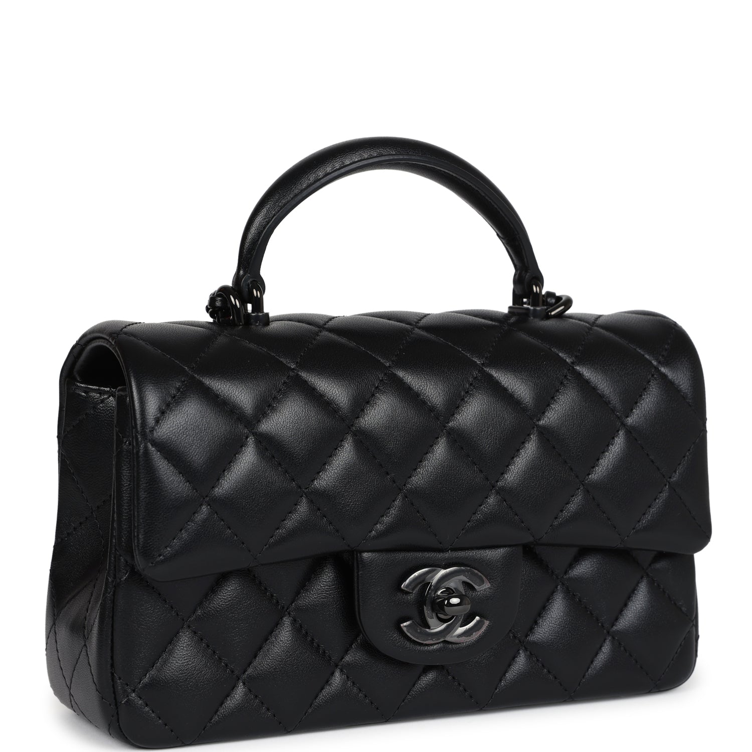Chanel Mini Rectangular Top Handle Flap Bag So Black Lambskin Black Ha