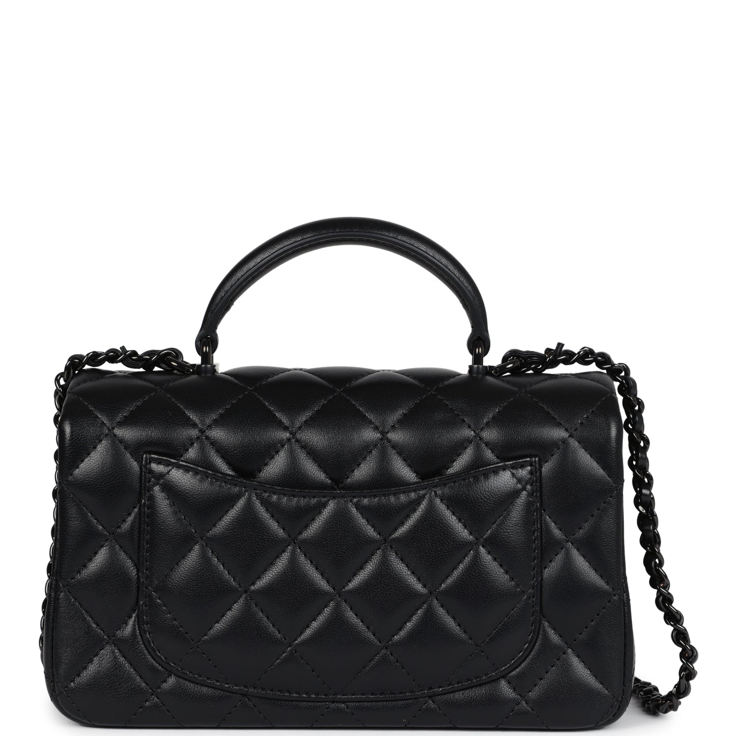 Chanel Mini Rectangular Top Handle Flap Bag So Black Lambskin Black Ha