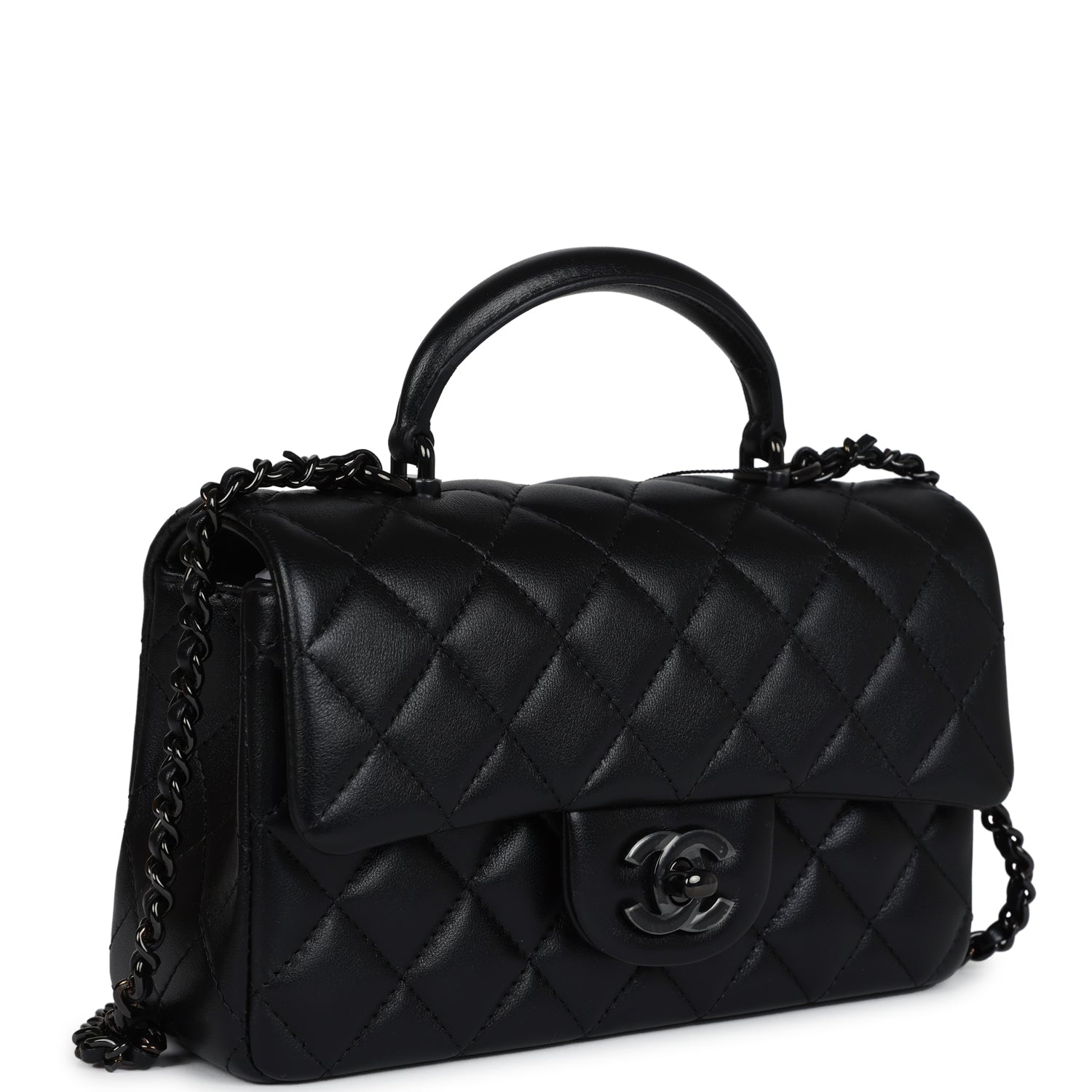 Chanel Mini Rectangular Top Handle Flap Bag So Black Lambskin Black Ha