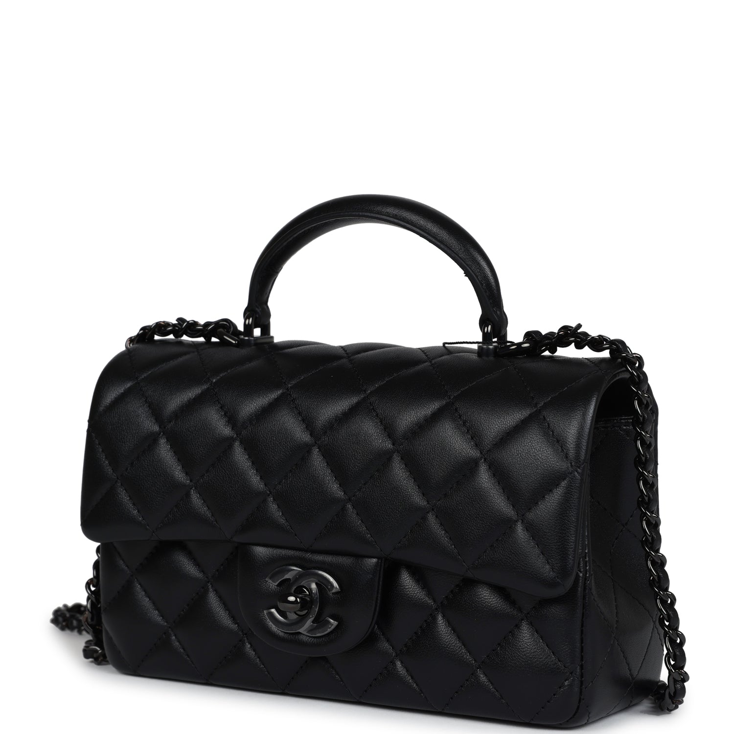 Chanel Mini Rectangular Top Handle Flap Bag So Black Lambskin Black Ha