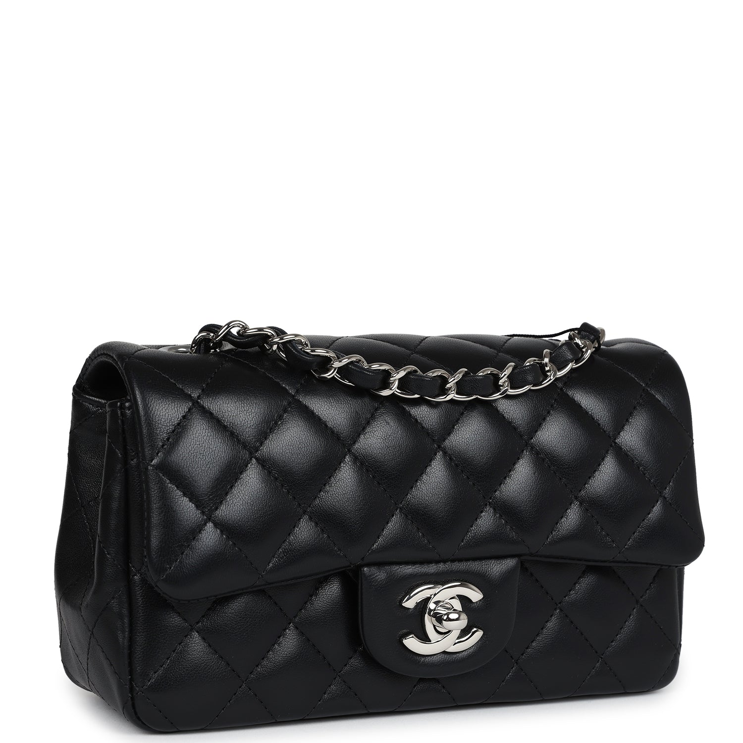 Chanel Mini Classic Rectangular Flap Bag Black Lambskin Silver Hardwar