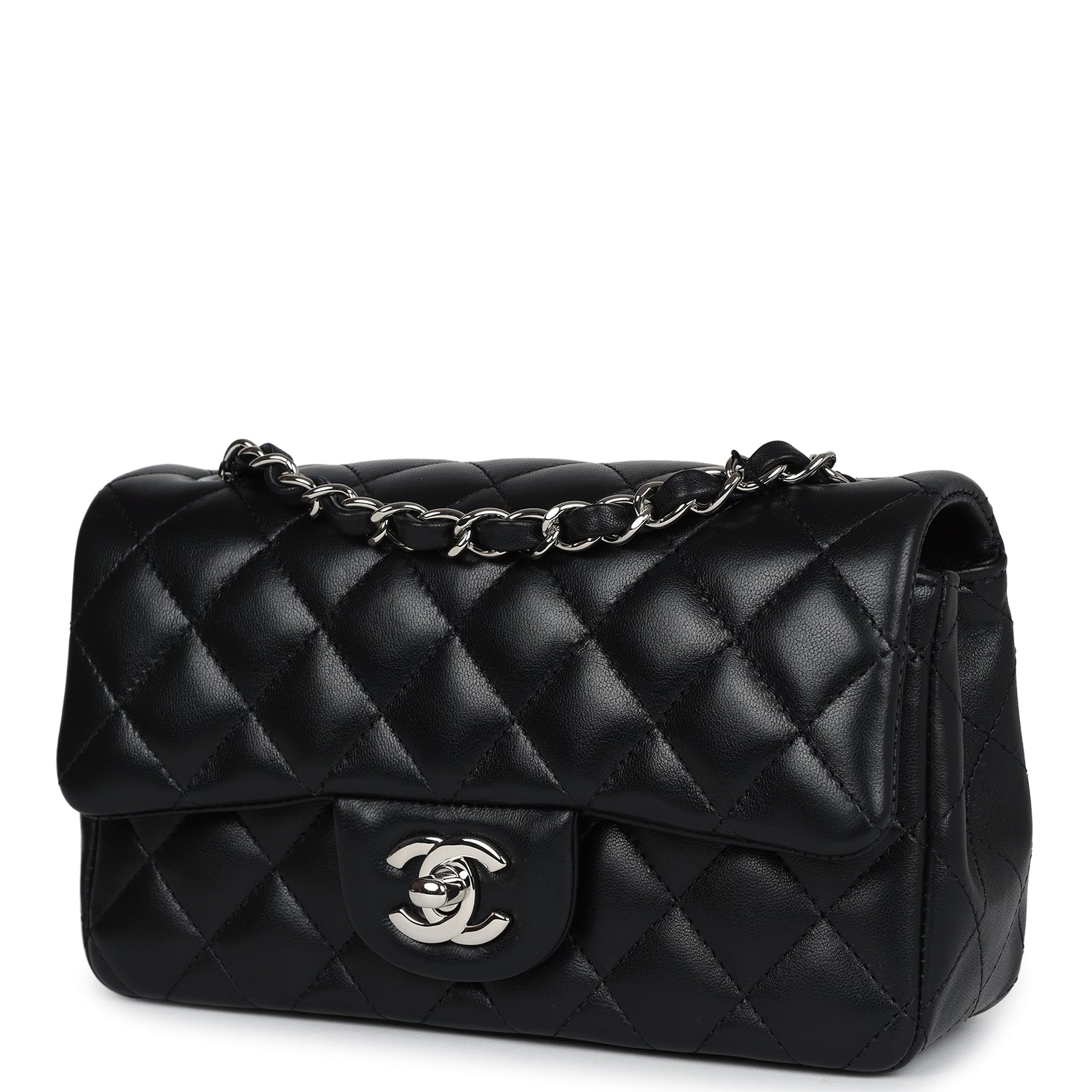 Chanel Mini Classic Rectangular Flap Bag Black Lambskin Silver Hardwar