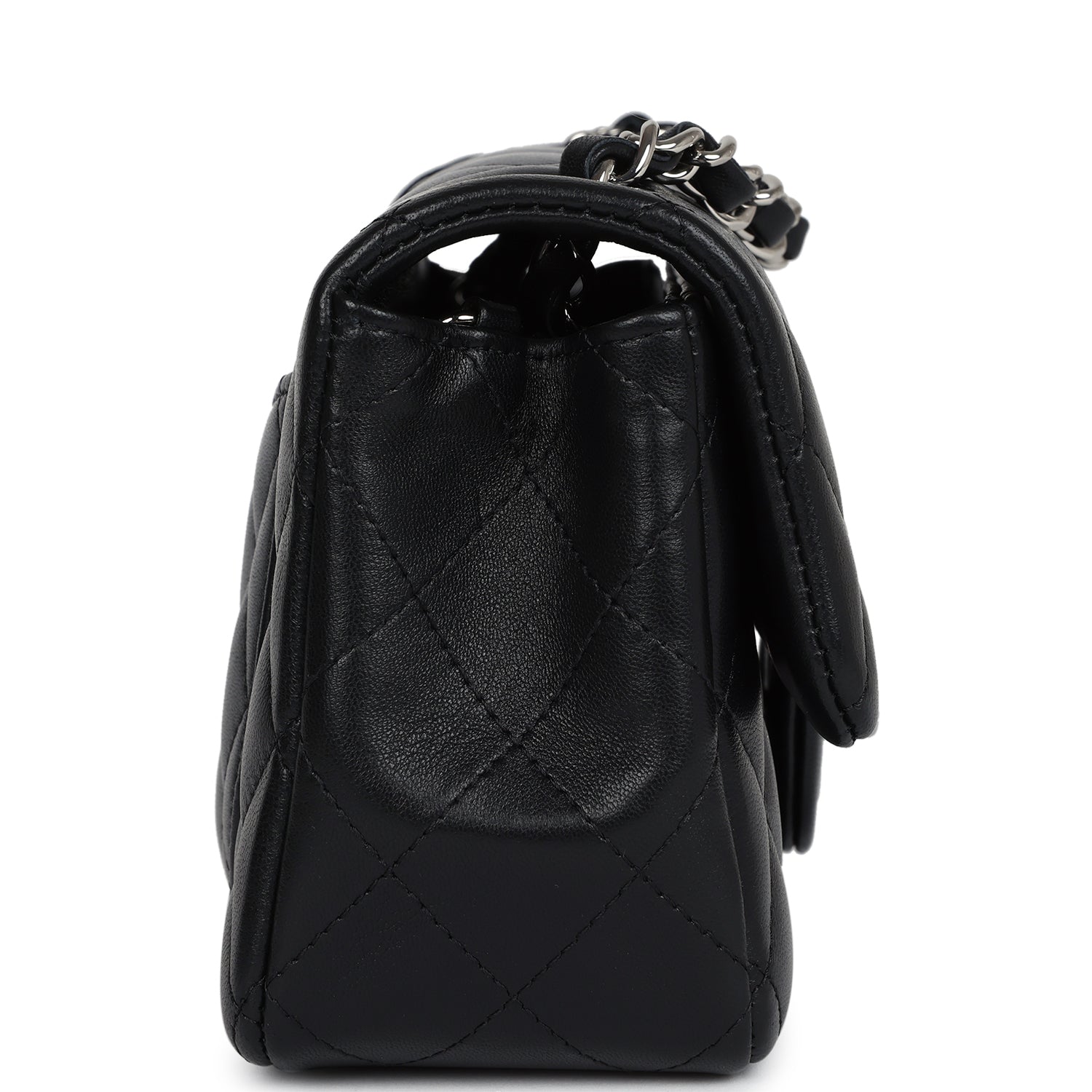 Chanel Mini Classic Rectangular Flap Bag Black Lambskin Silver Hardwar
