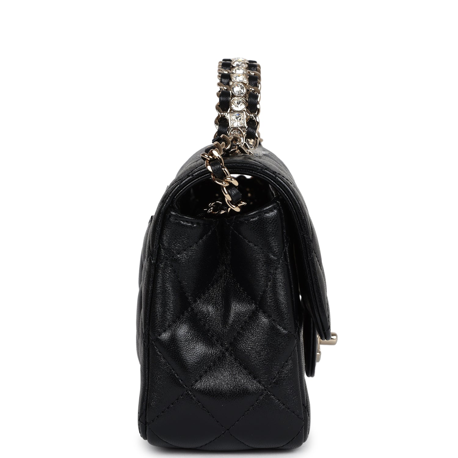 Chanel Mini Rectangular Crystal Top Handle Flap Bag Black Lambskin Lig