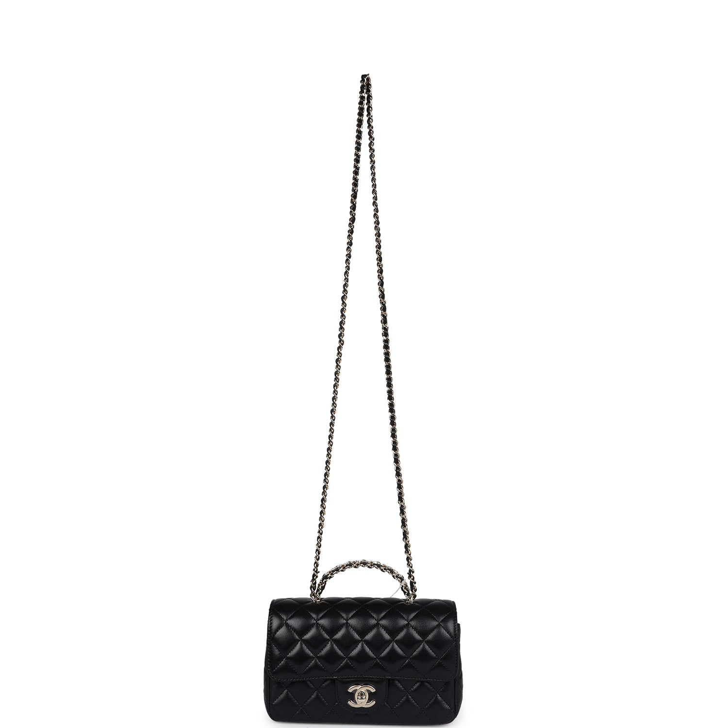 Chanel Mini Rectangular Crystal Top Handle Flap Bag Black Lambskin Lig