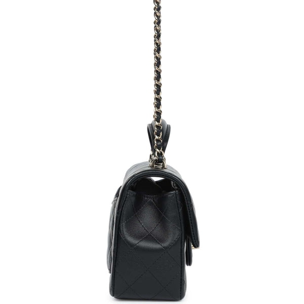 Chanel Mini Rectangular Top Handle Flap Bag Black Lambskin Light Gold