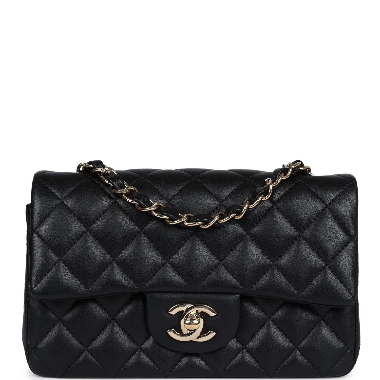 Pre-owned Chanel Mini Classic Rectangular Flap Bag Black Lambskin Ligh
