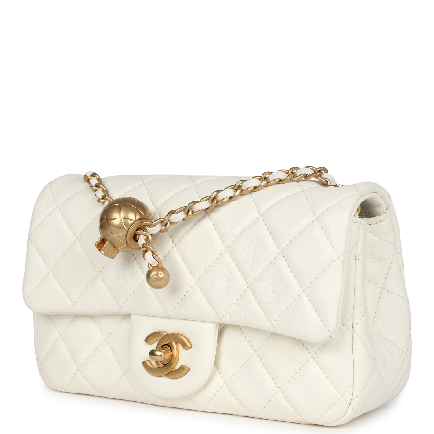 Pre-owned Chanel Mini Square Pearl Crush Flap Bag White Lambskin Antiq